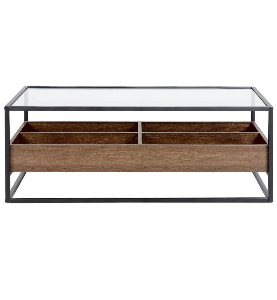 Table de Salon Bois Sombre et Noir avec Verre Pa… | My-Store